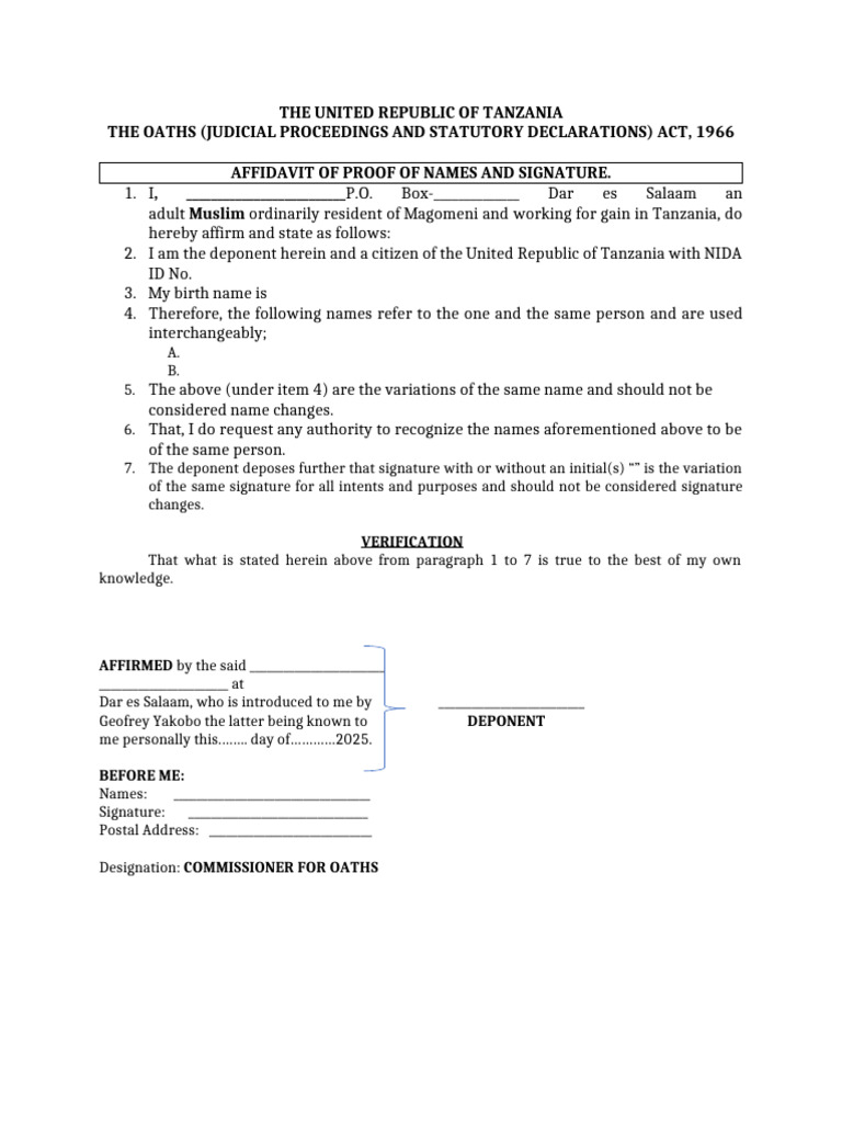 Affidavit of Names | PDF