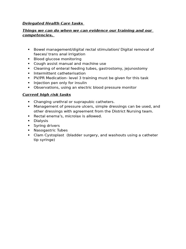 Delegated Health Care Tasks | PDF