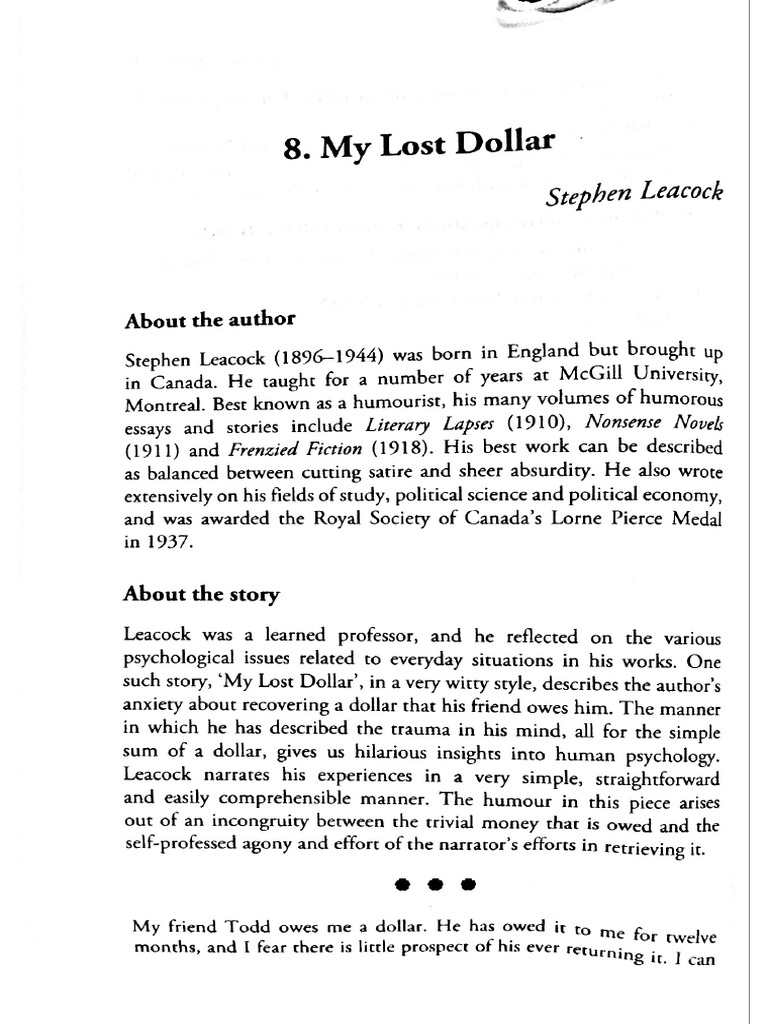 My Lost Dollar - Stephen Leacock | PDF