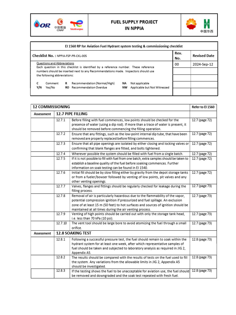 Aviation Fuel Hydrant System Checklist | PDF | Valve | Pump