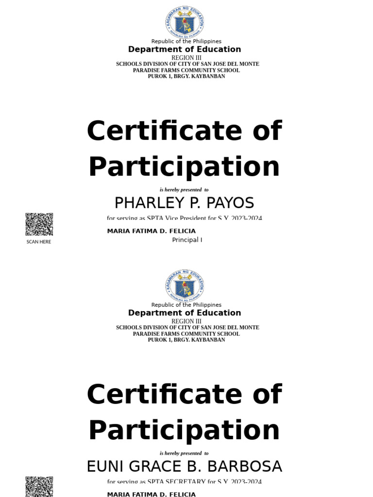 SPTA CERTIFICATES | PDF | Philippines | Public Administration