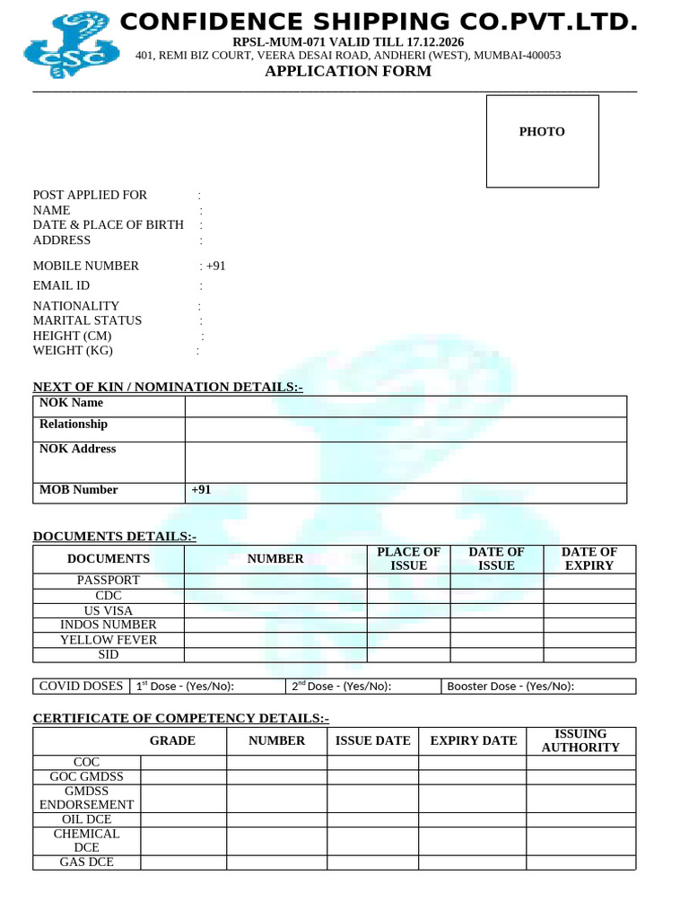 CSC Application Form | PDF | International Law | National Security