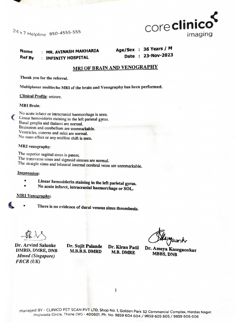 Avi MRI Brain with Venogram | PDF