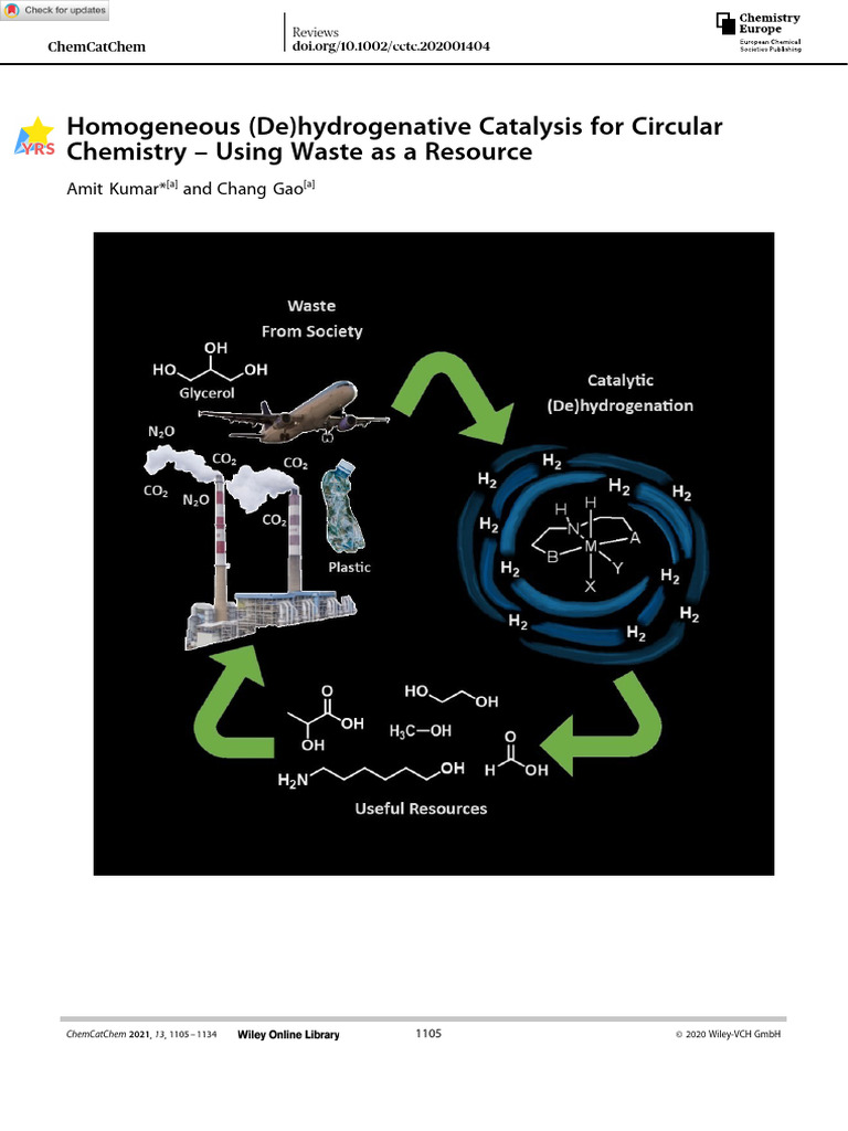 ChemCatChem - 2020 - Kumar - Homogeneous De hydrogenative Catalysis for ...