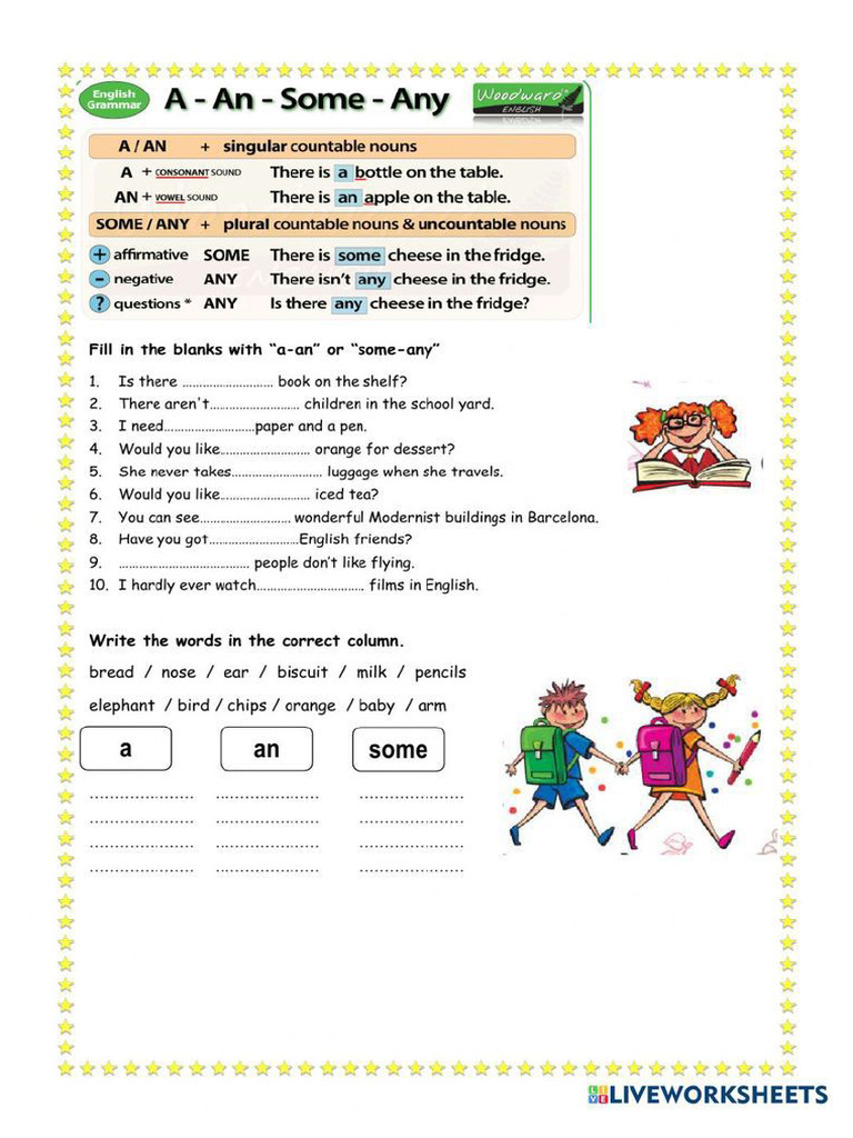 A-An - Some-Any Interactive Worksheet-Đã G P | PDF