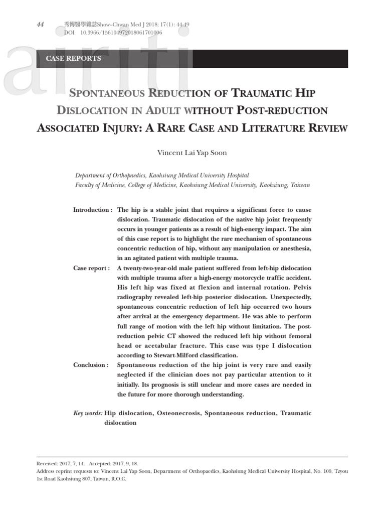 Spontaneous Hip Dislocation Reduction Case | PDF | Hip | Pelvis