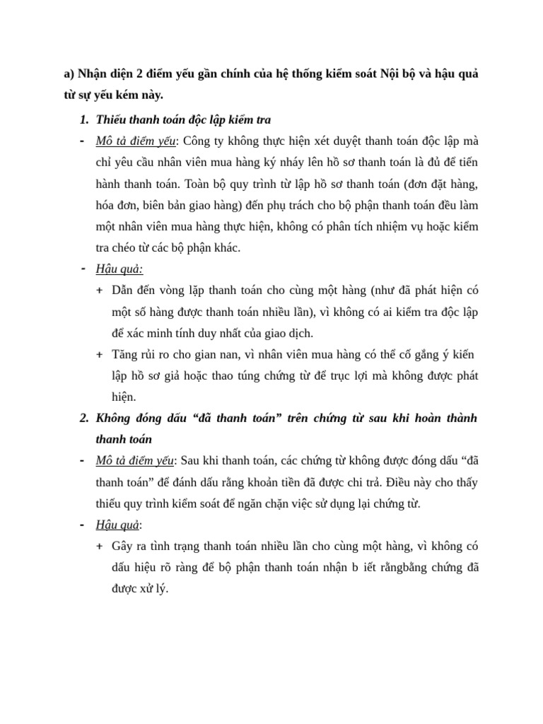 Bài tập tình huống - KSNB quy trình Mua hàng | PDF