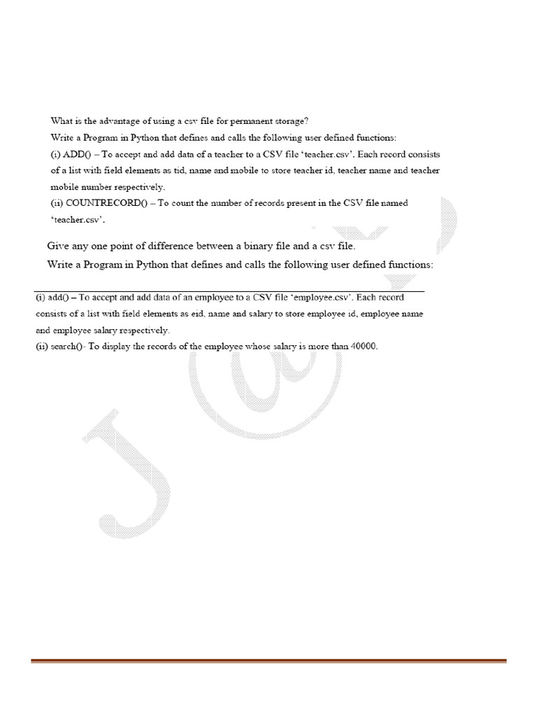 Data File Handling - Worksheet 1 - 5 Marks | PDF | Comma Separated ...