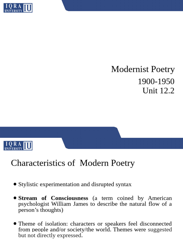 Lecture 12- Unit 12.2-Modernist Poetry | PDF | Poetry | Modernism
