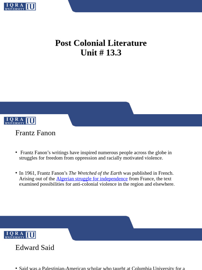 Lecture 13.3 Famous Post-Colonial Writers | PDF