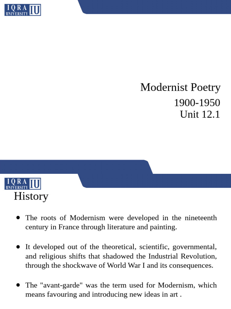 Lecture 12 - Unit 12.1-Modernist Poetry | PDF