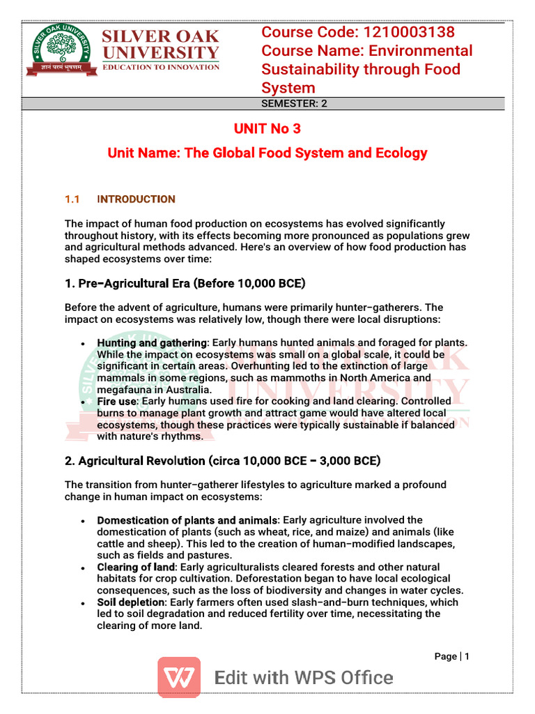 Evolution of Food Systems and Ecology | PDF | Agriculture | Sustainable ...