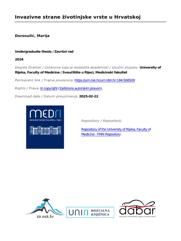 Zavrsni Rad - Invazivne Strane Zivotinjske Vrste U Hrvatskoj 2 | PDF