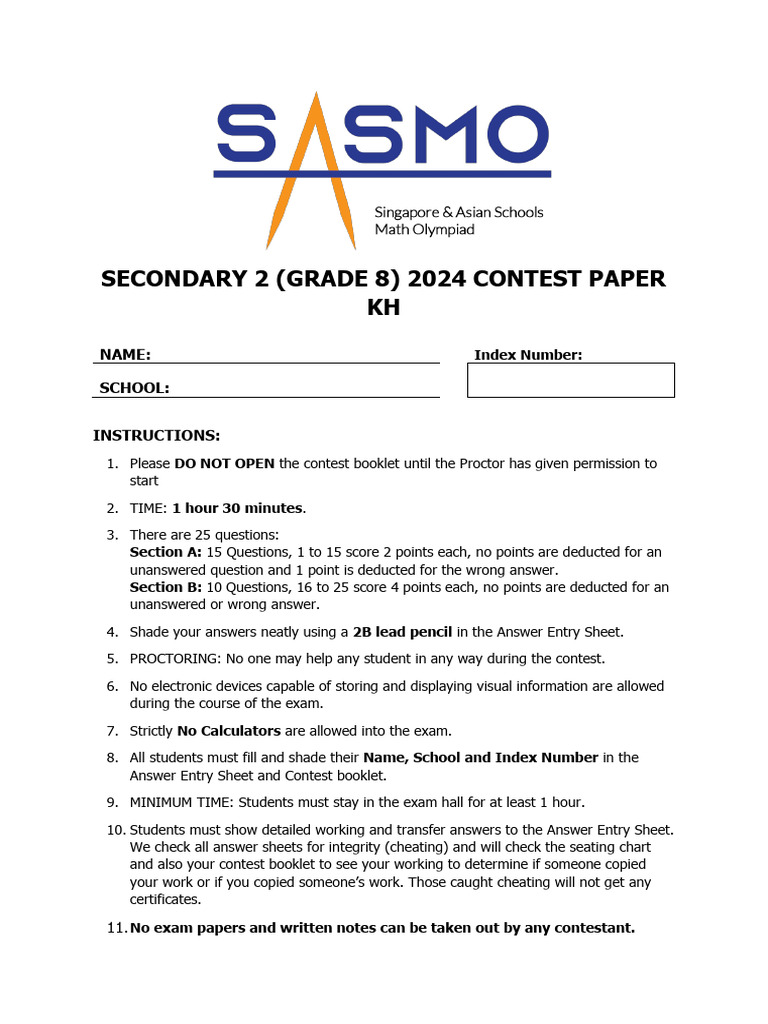 Sasmo 2024 Grade 8 KH | PDF
