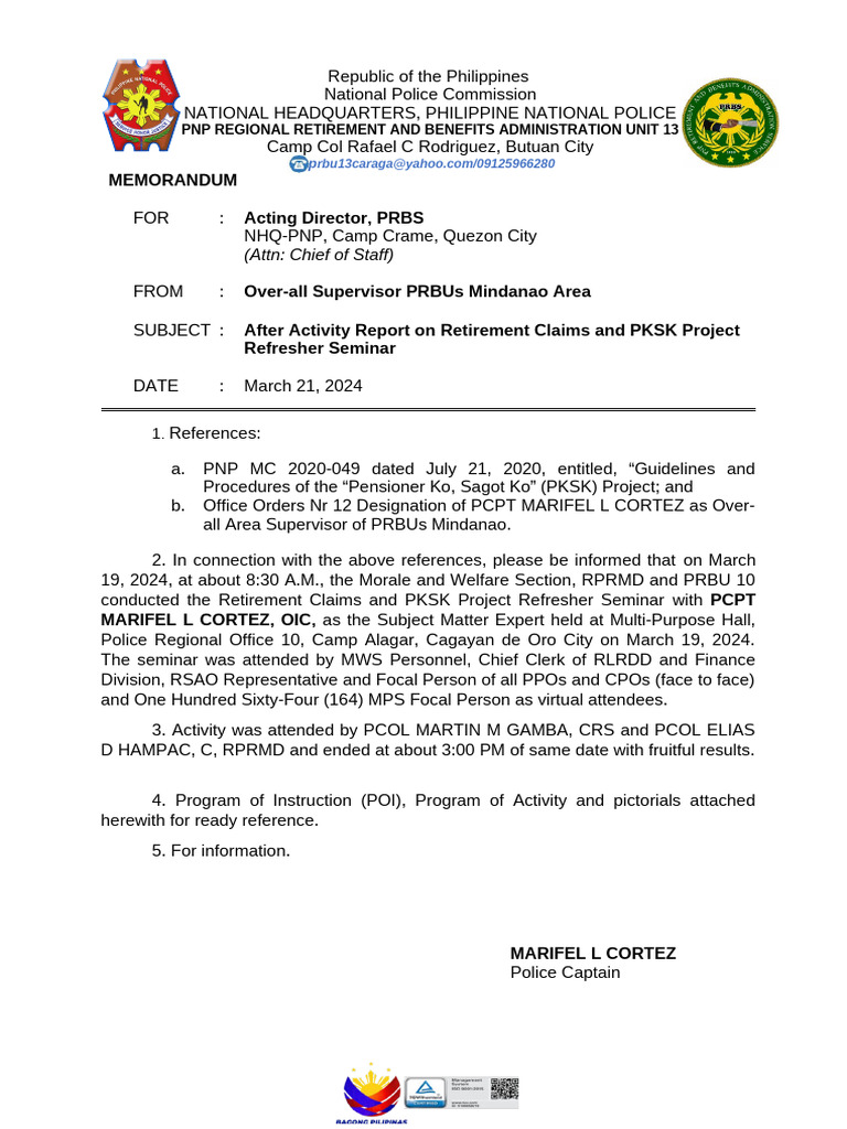 Aar on Retirement Claims and Pksk Project Refresher Seminar | PDF