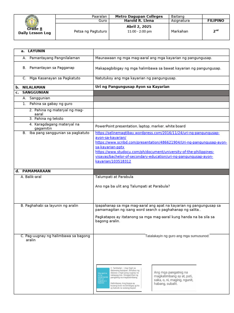 Lesson Plan (Midterm Demo) (Final) | PDF
