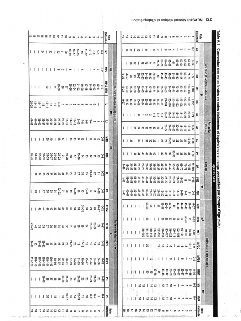 Cotation Tableau Nepsy 2 | PDF