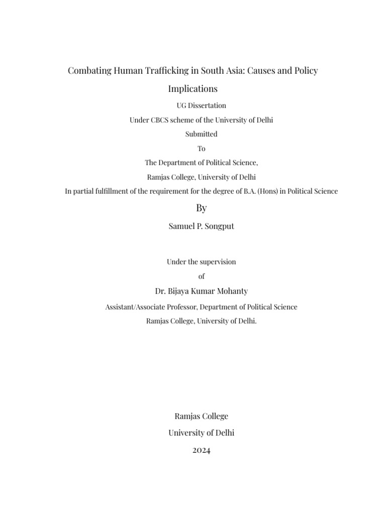 Combating Human Trafficking in The South Asia - Causes and Policy ...