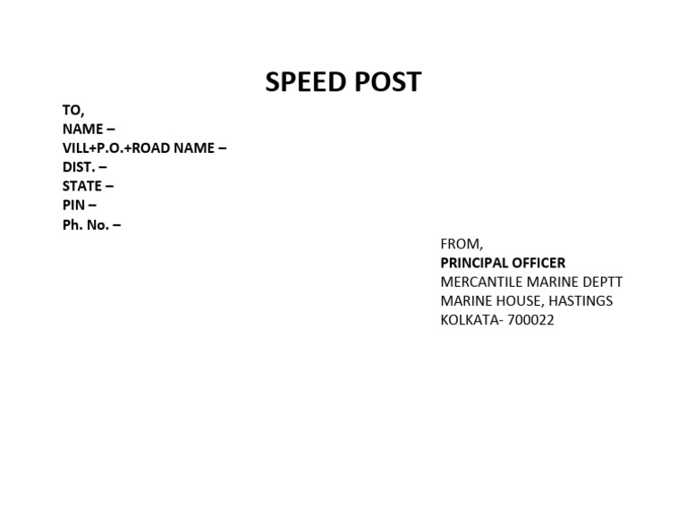 Speed Post Address Format Guide | PDF
