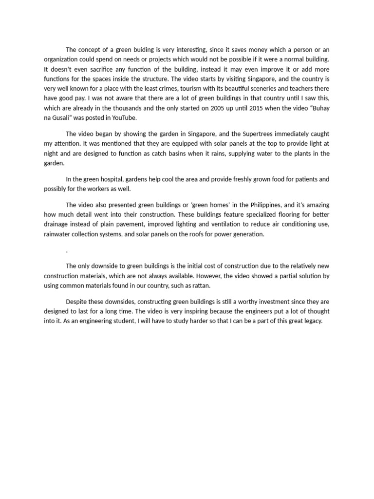 Buhay Na Gusali - Green Building Reaction Paper Draft | PDF