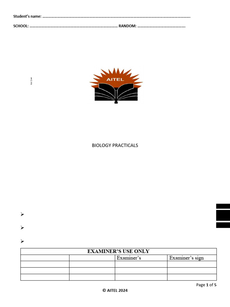 Biology 3 o Level Practical 2024 | PDF