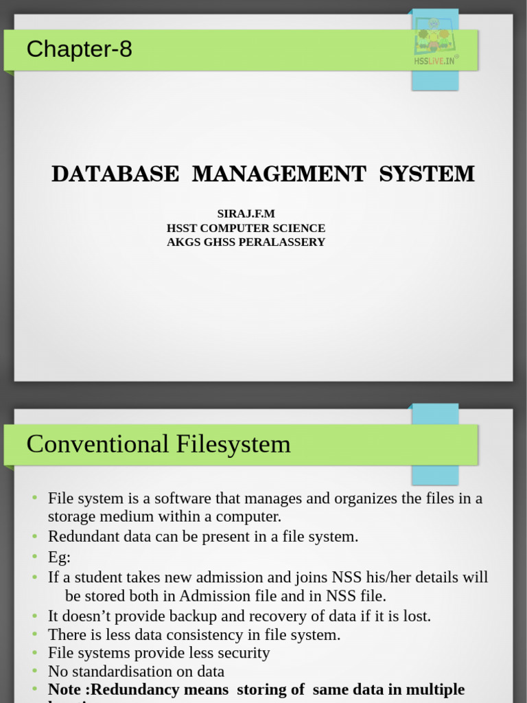 Hsslive Xii Cs Chapter 8 Database Management System | PDF | Databases | Relational Database