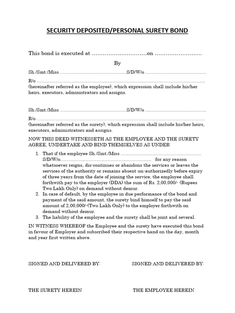 Security Deposit Surety Bond Agreement | PDF