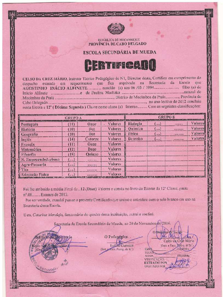 Certificate Grade 12 | PDF