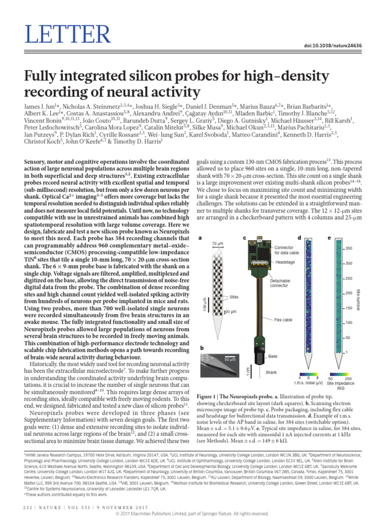 Neuropixel - Fully Integrated Silicon Probes for High-Density | PDF ...