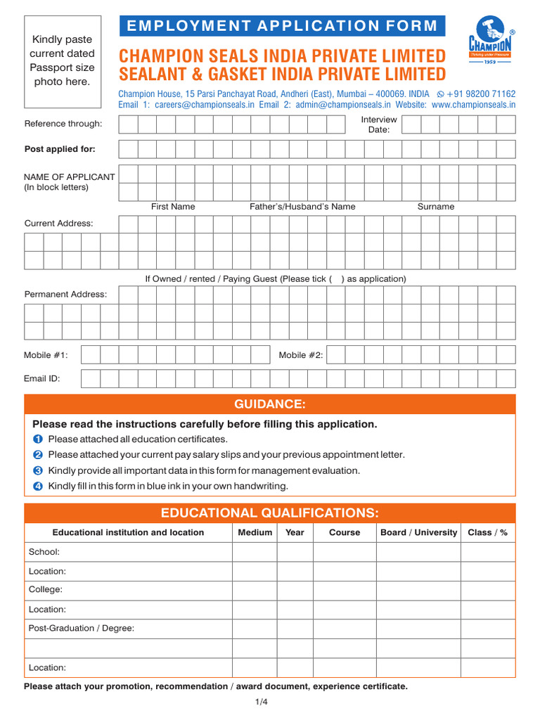 Employment Application Form Champion 2022 | PDF