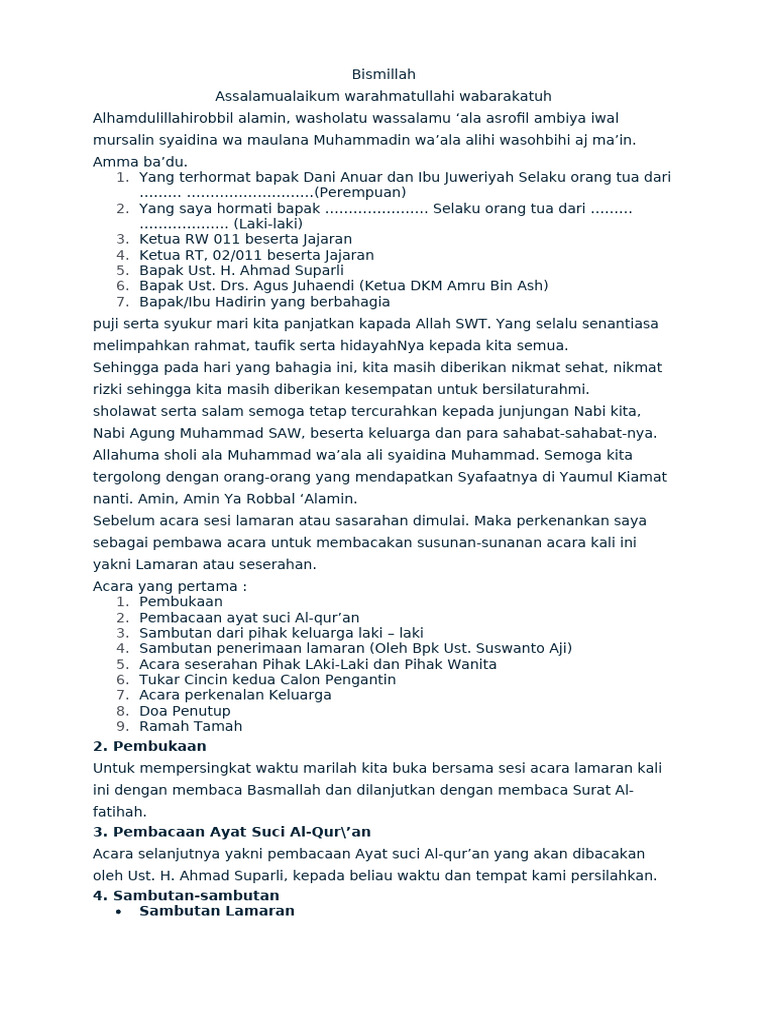 Teks MC Lamaran 1 | PDF