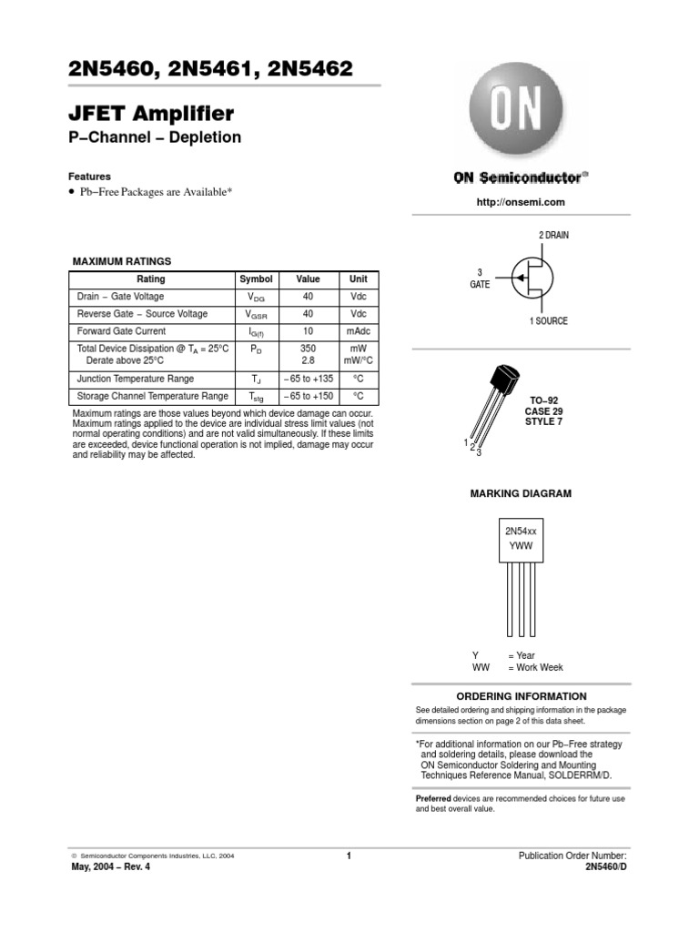 2N5460, 2N5461, 2N5462 JFET Amplifier: P Channel Depletion | PDF ...