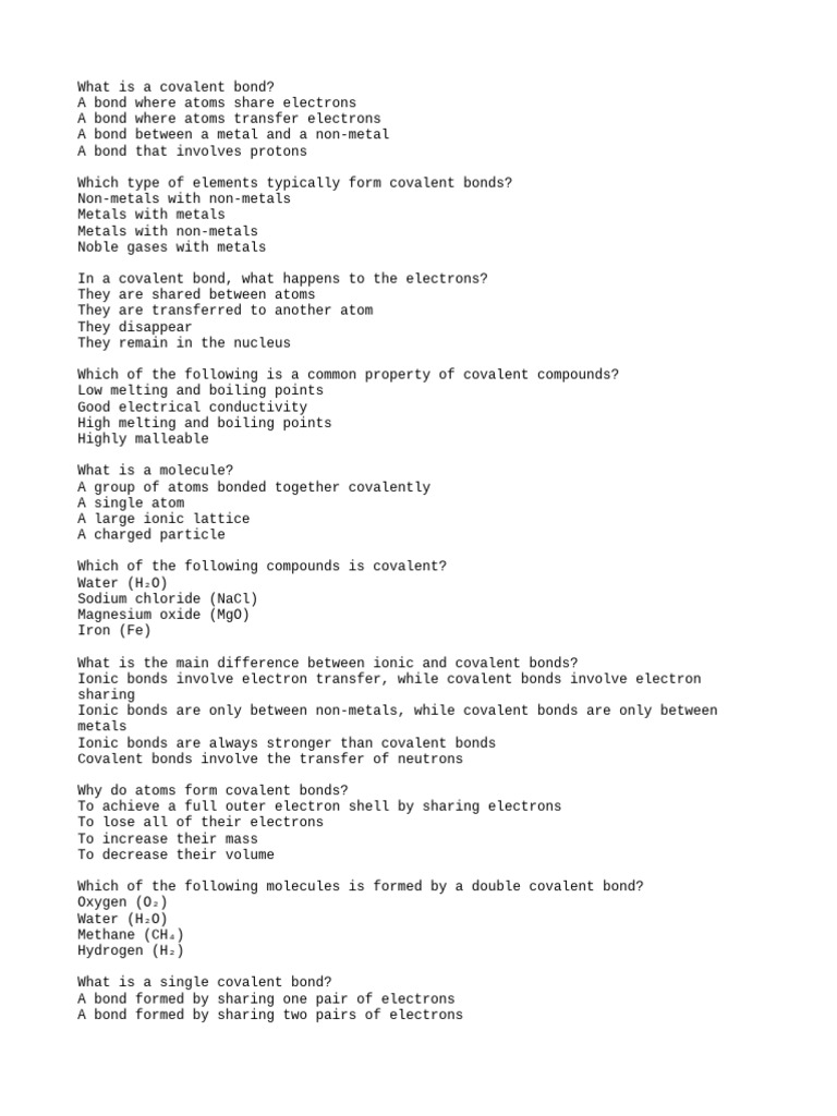 Covalent Compounds and Electrical Conductivity | PDF | Chemical Bond ...