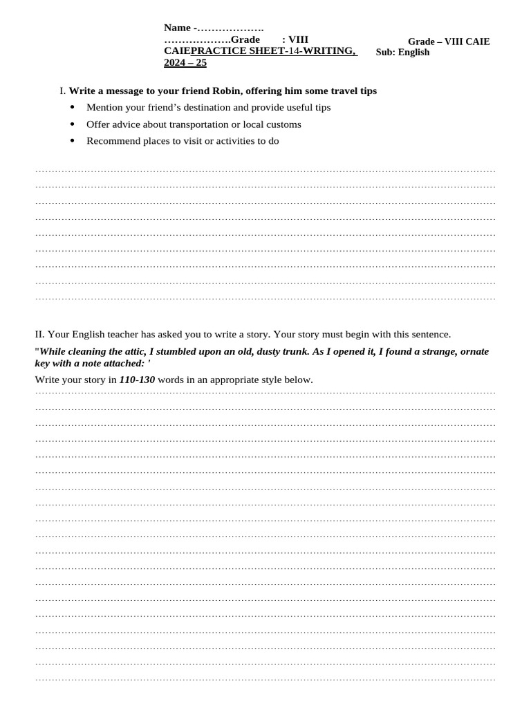 Grade VIII English Writing Practice 2024 | PDF