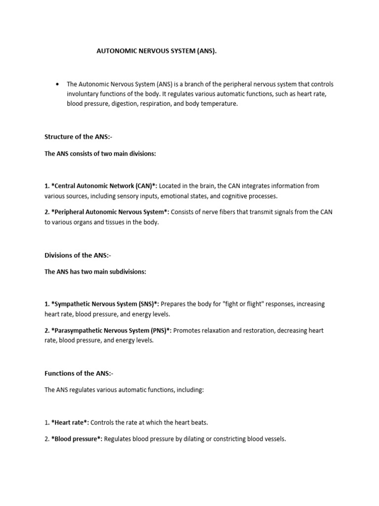 Automatic Nervous System | PDF | Autonomic Nervous System | Diseases ...