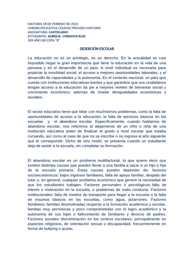 Causas y soluciones a la deserción escolar | PDF | Escuelas | Enseñando
