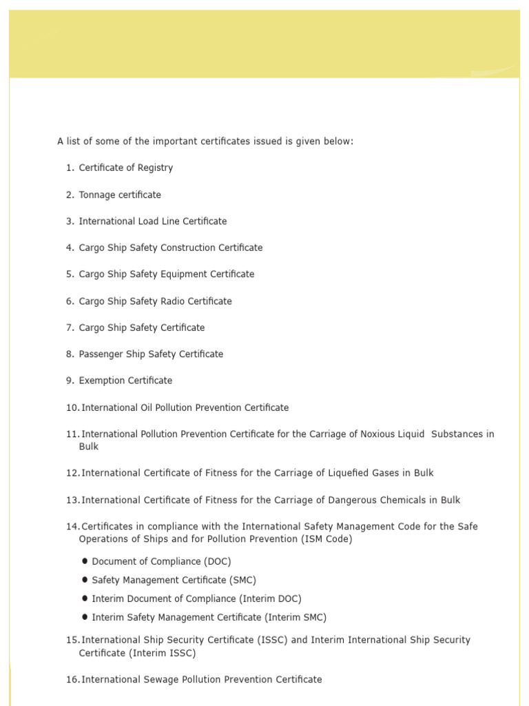 List of Statutory Certificates for Ships | PDF | Ships | Cargo Ship
