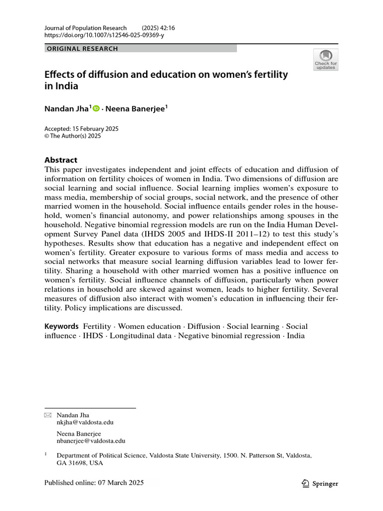 Diffusion About Fertility Knowledge Through Social Leaning and Social ...