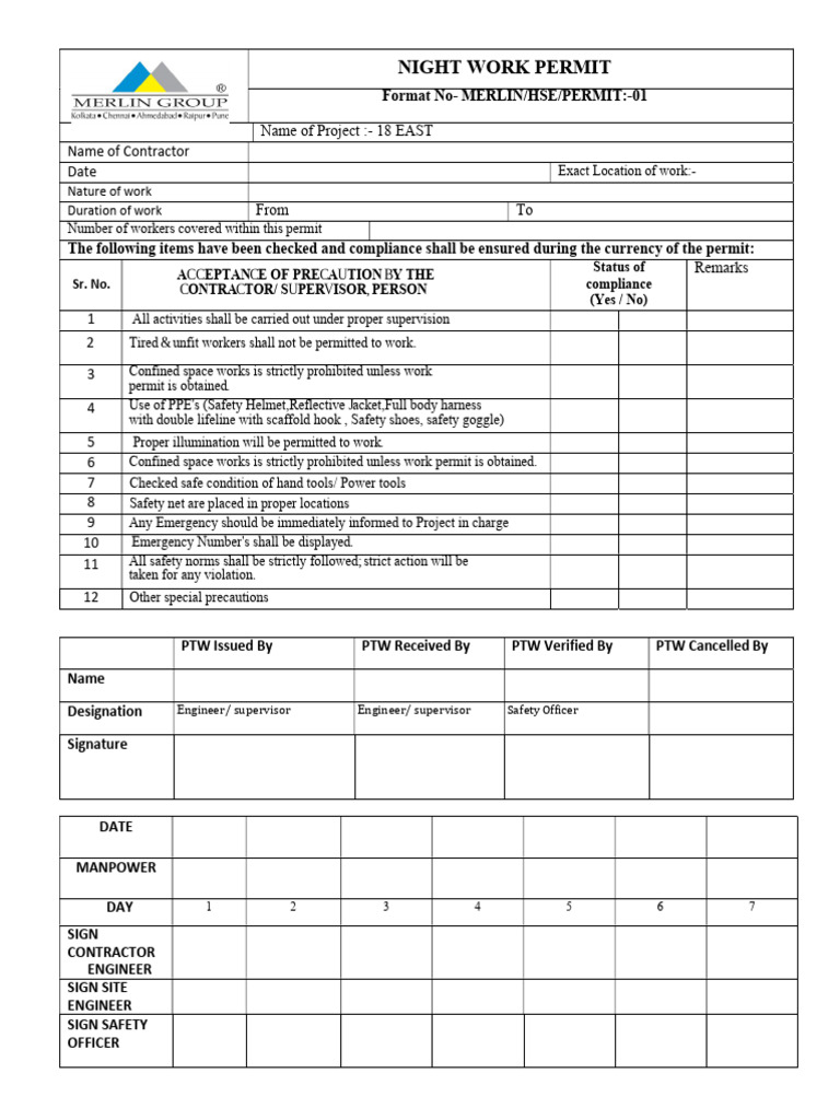 Night Work Permit | PDF