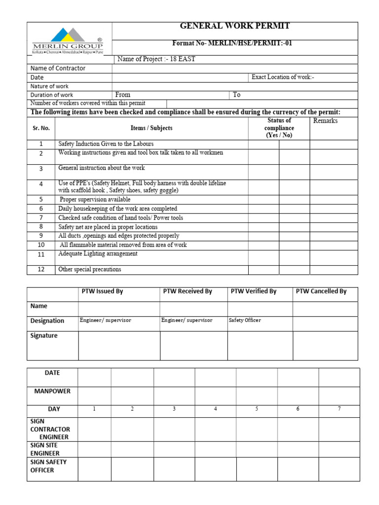 General Work Permit Template | PDF