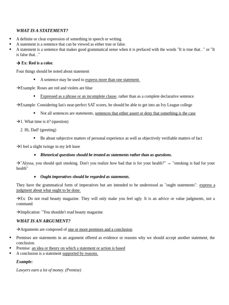 Understanding Statements and Arguments | PDF | Argument | Deductive ...