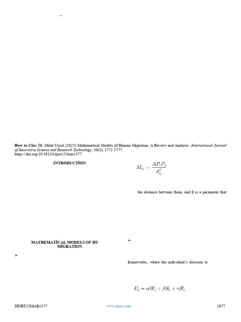 Mathematical Models of Human Migration: A Review and Analysis | PDF ...