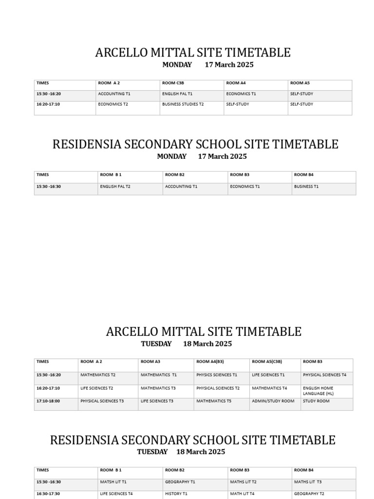 17 March To 20 March Timetable | PDF