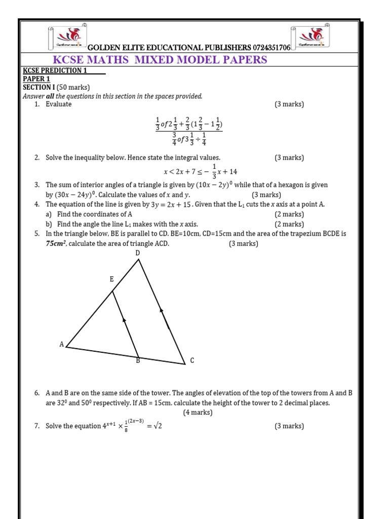 KCSE Maths Mixed Model Papers | PDF | Applied Mathematics | Mathematics