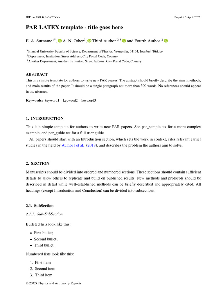 Physics and Astronomy Reports LaTeX Template | PDF | Mathematics
