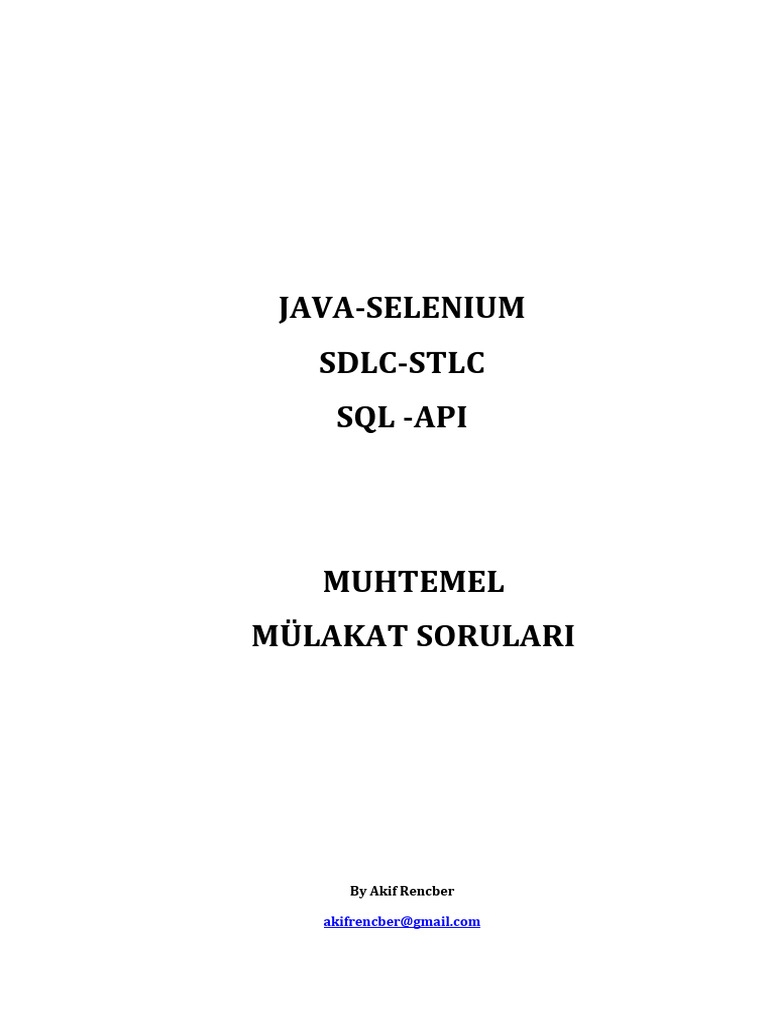Java Selenium SDLC STLC SQL API Muhtemel M Lakat Sorulari 1658602124 | PDF