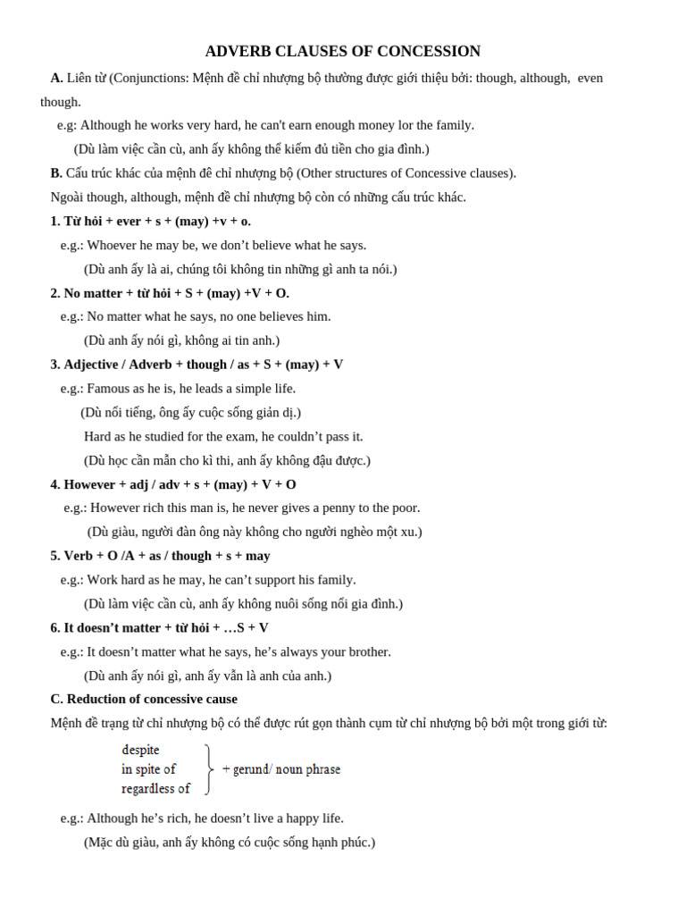 Adverb Clauses of Concession | PDF | Grammar | Linguistics