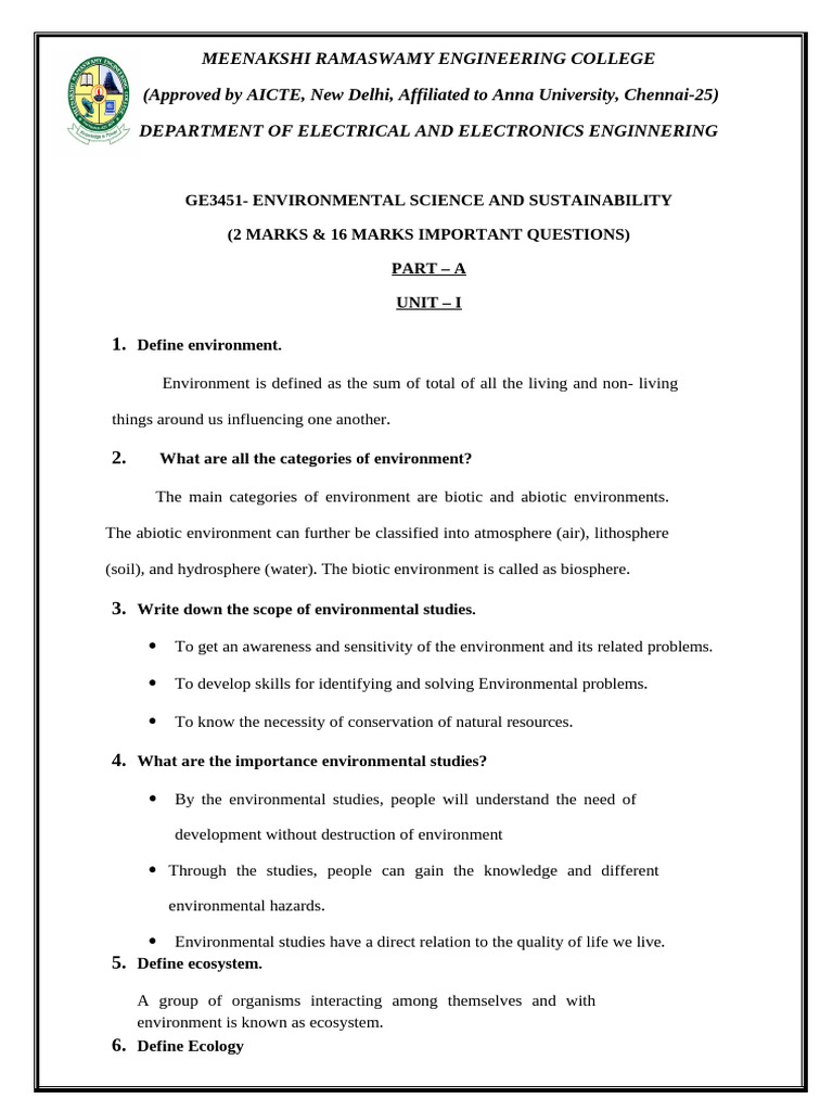 Evs Question Bank | PDF | Ecosystem | Natural Environment