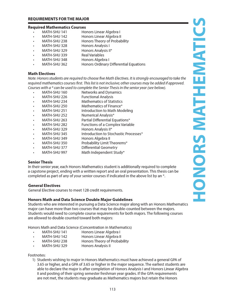 Honors Mathematics Major Requirements | PDF | Mathematics ...