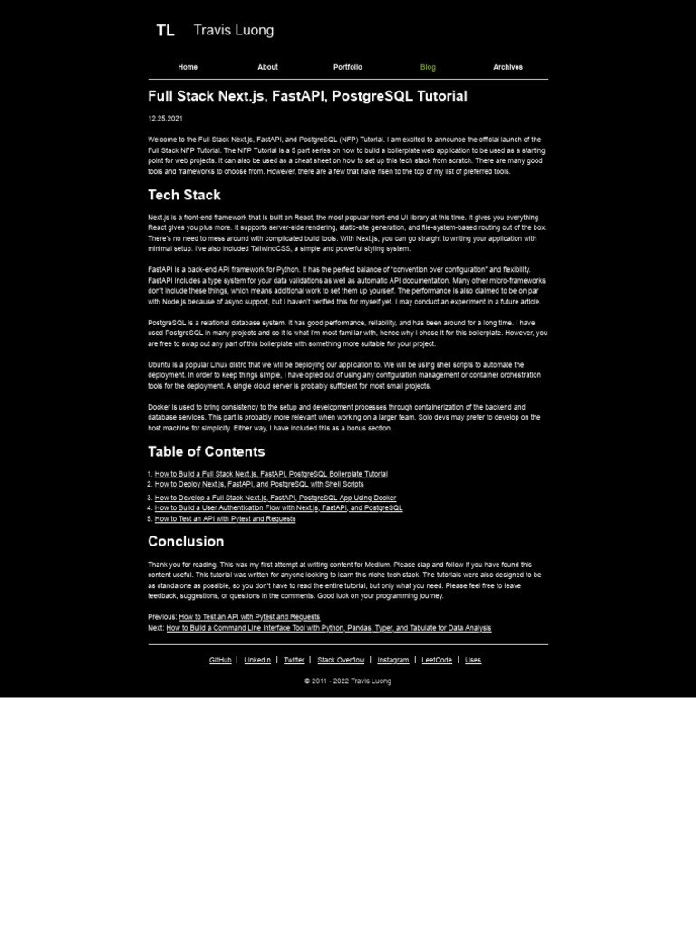 Full Stack Next - JS, FastAPI, PostgreSQL Tutorial - Travis Luong | PDF ... Full Stack Next - JS, FastAPI, PostgreSQL Tutorial - Travis Luong | PDF ...